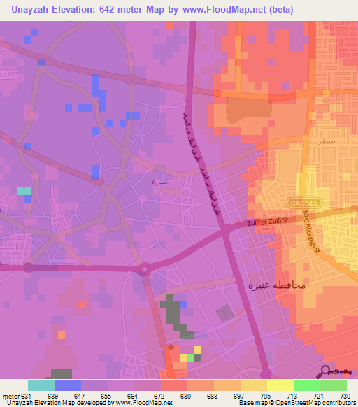 Elevation of `Unayzah,Saudi Arabia Elevation Map, Topography, Contour