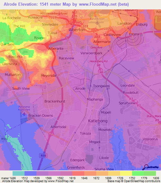 Elevation of Alrode,South Africa Elevation Map, Topography, Contour