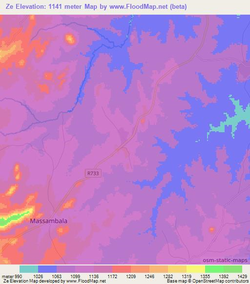 Elevation of Ze,Mozambique Elevation Map, Topography, Contour
