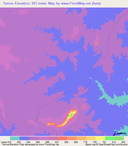 Elevation of Temue,Mozambique Elevation Map, Topography, Contour