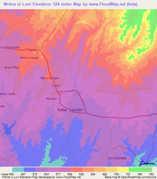 Elevation of Mohra ni Luni,Pakistan Elevation Map, Topography, Contour