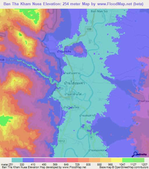 Elevation of Ban Tha Kham Nuea,Thailand Elevation Map, Topography, Contour