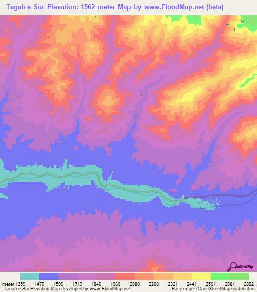 Elevation of Tagab-e Sur,Afghanistan Elevation Map, Topography, Contour