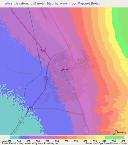 Elevation of Tabas,Iran Elevation Map, Topography, Contour