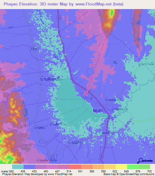 Elevation of Phayao,Thailand Elevation Map, Topography, Contour