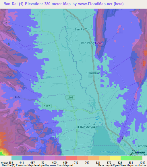 Elevation of Ban Rai (1),Thailand Elevation Map, Topography, Contour