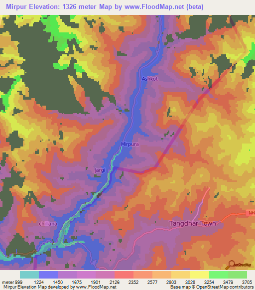 Elevation of Mirpur,Pakistan Elevation Map, Topography, Contour