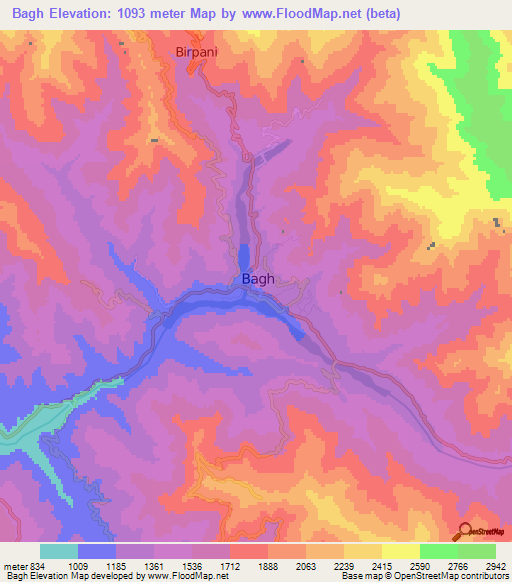 Elevation of Bagh,Pakistan Elevation Map, Topography, Contour