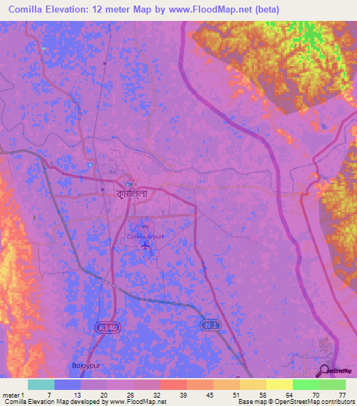 Elevation of Comilla,Bangladesh Elevation Map, Topography, Contour