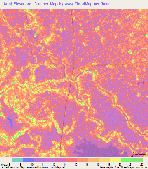Elevation of Atrai,Bangladesh Elevation Map, Topography, Contour