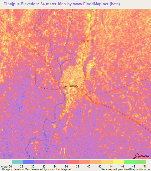 Elevation of Dinajpur,Bangladesh Elevation Map, Topography, Contour