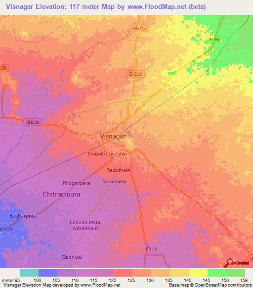 Elevation of Visnagar,India Elevation Map, Topography, Contour