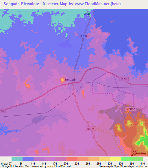 Elevation of Songadh,India Elevation Map, Topography, Contour