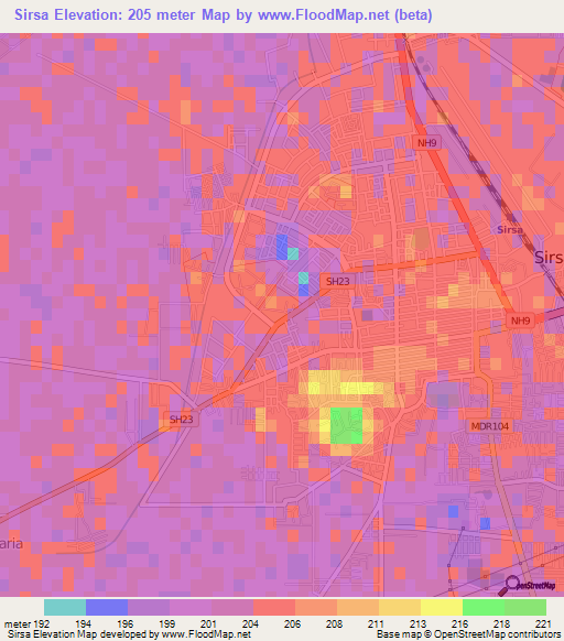 Elevation of Sirsa,India Elevation Map, Topography, Contour