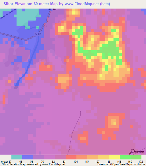 Elevation of Sihor,India Elevation Map, Topography, Contour