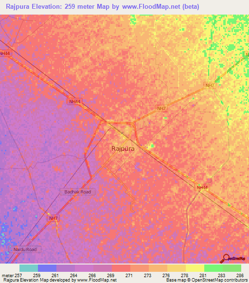 Elevation of Rajpura,India Elevation Map, Topography, Contour