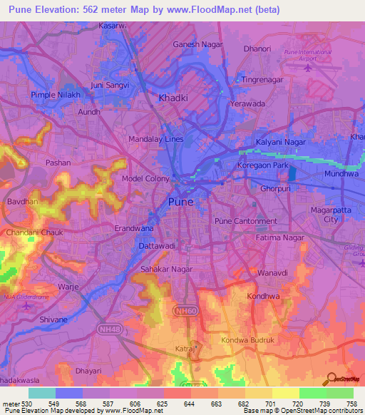 Elevation of Pune,India Elevation Map, Topography, Contour