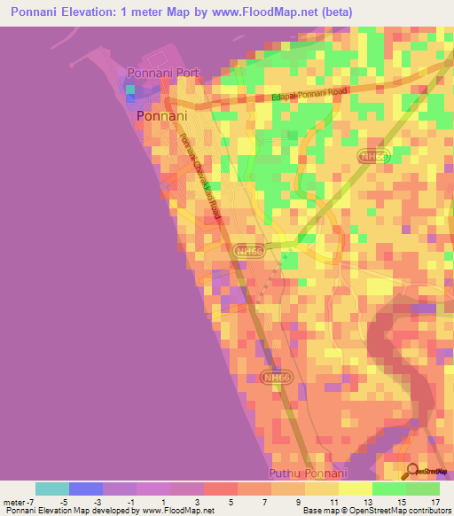 Elevation of Ponnani,India Elevation Map, Topography, Contour