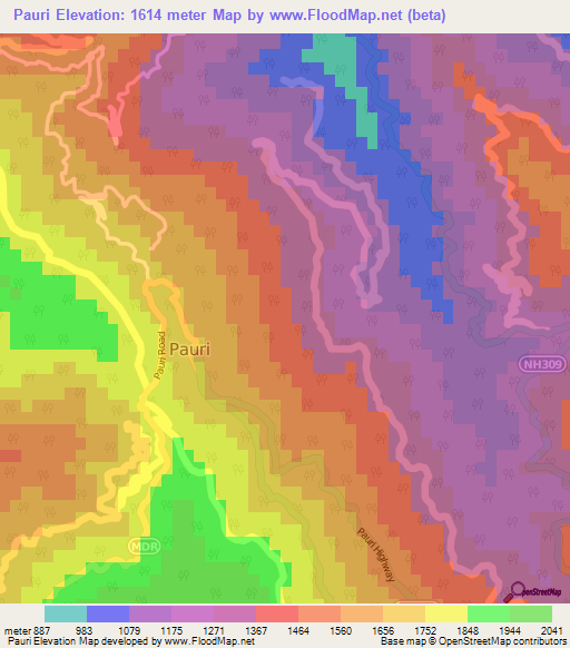Elevation of Pauri,India Elevation Map, Topography, Contour