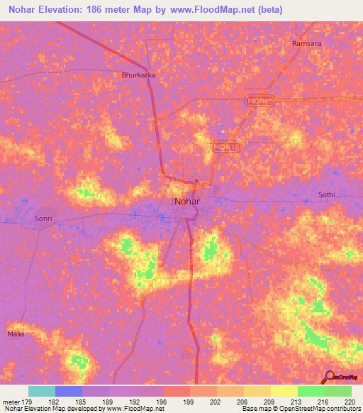 Elevation of Nohar,India Elevation Map, Topography, Contour