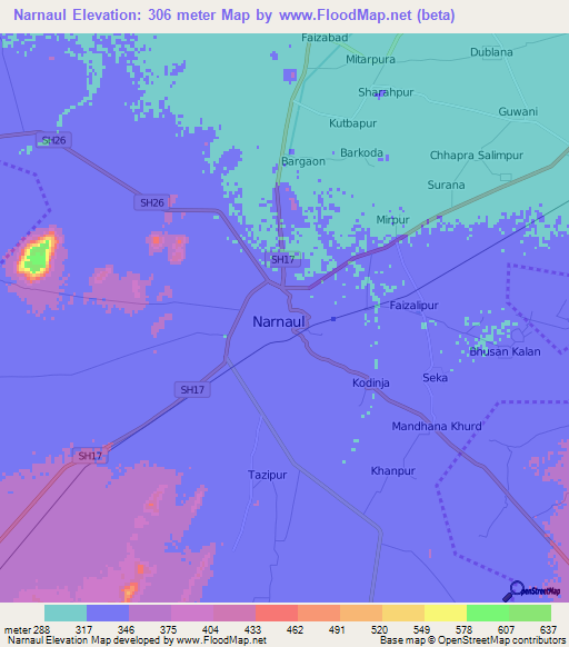 Elevation of Narnaul,India Elevation Map, Topography, Contour