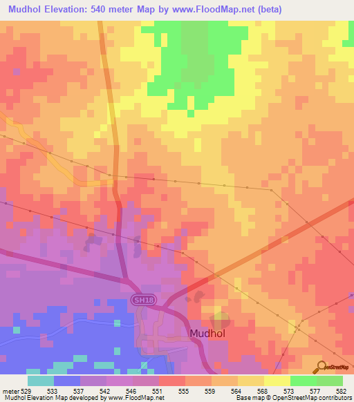Elevation of Mudhol,India Elevation Map, Topography, Contour