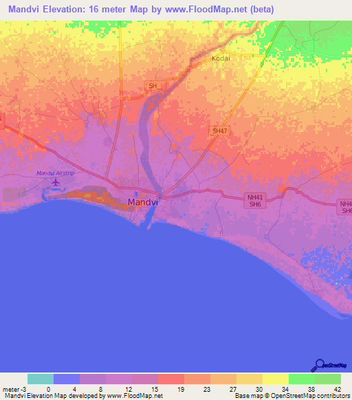 Elevation of Mandvi,India Elevation Map, Topography, Contour