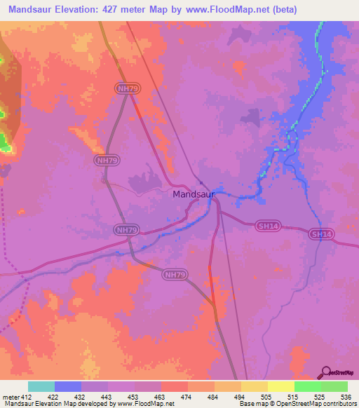 Elevation of Mandsaur,India Elevation Map, Topography, Contour
