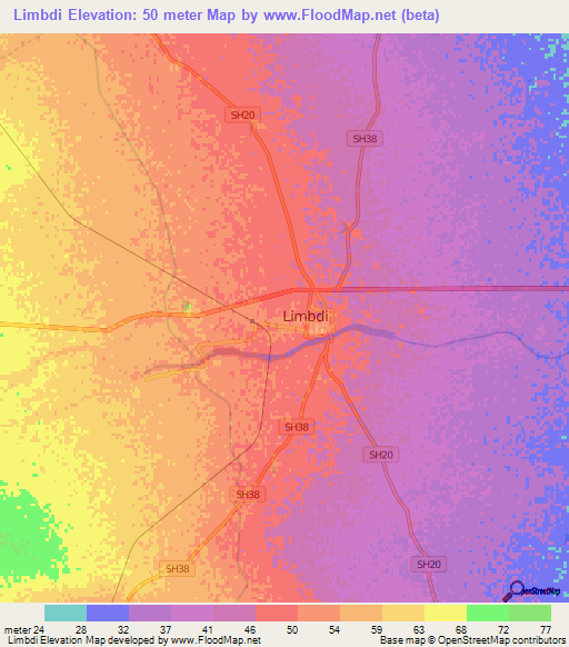Elevation of Limbdi,India Elevation Map, Topography, Contour