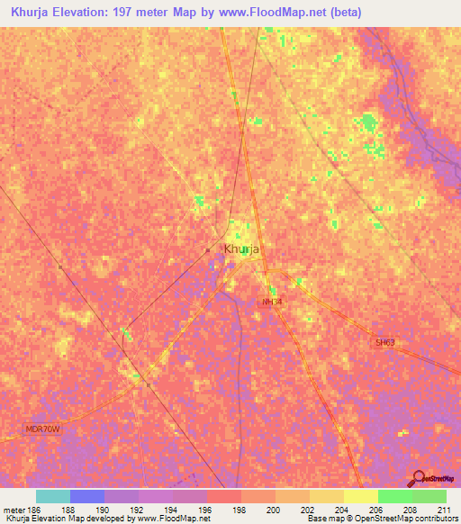 Elevation of Khurja,India Elevation Map, Topography, Contour