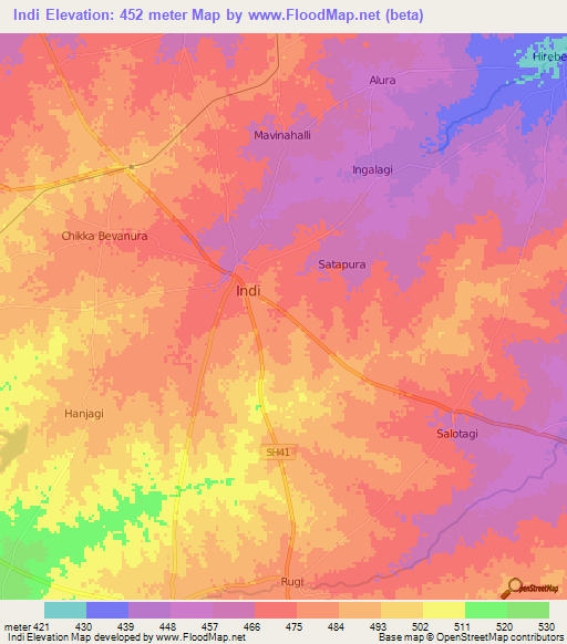 Elevation of Indi,India Elevation Map, Topography, Contour