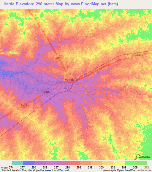 Elevation of Harda,India Elevation Map, Topography, Contour