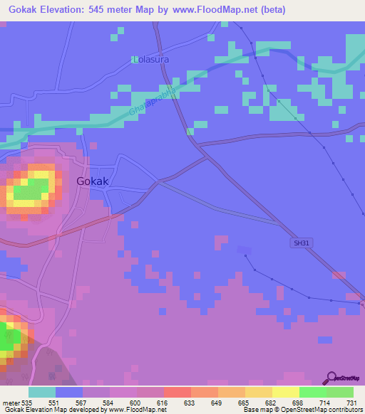 Elevation of Gokak,India Elevation Map, Topography, Contour