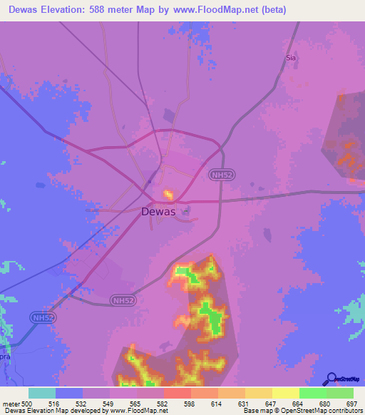 Elevation of Dewas,India Elevation Map, Topography, Contour