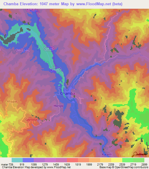Elevation of Chamba,India Elevation Map, Topography, Contour