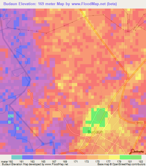 Elevation of Budaun,India Elevation Map, Topography, Contour