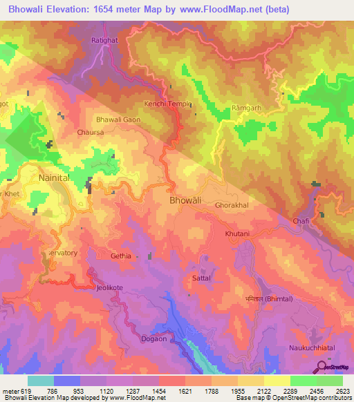Elevation of Bhowali,India Elevation Map, Topography, Contour