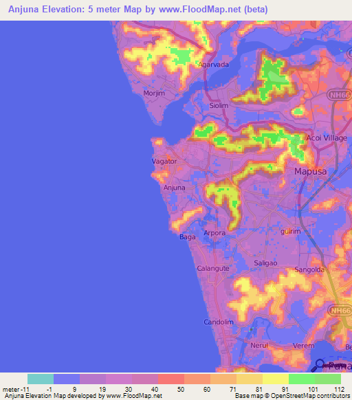 Elevation of Anjuna,India Elevation Map, Topography, Contour