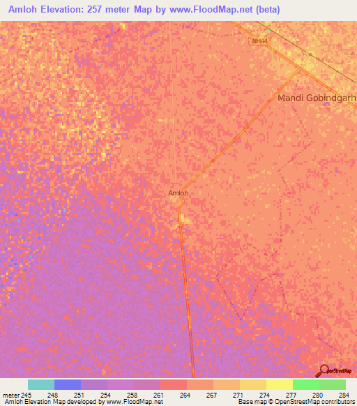 Elevation of Amloh,India Elevation Map, Topography, Contour