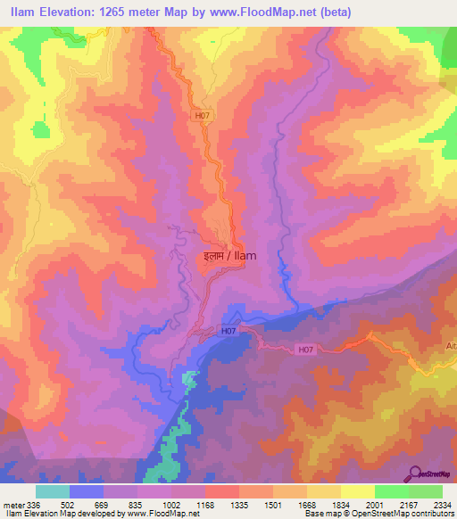 Elevation of Ilam,Nepal Elevation Map, Topography, Contour