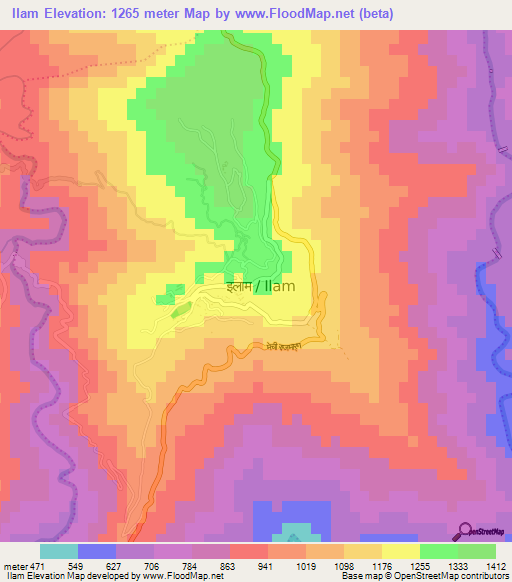 Elevation of Ilam,Nepal Elevation Map, Topography, Contour