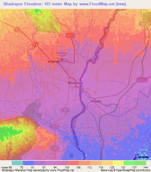 Elevation of Bhadrapur,Nepal Elevation Map, Topography, Contour