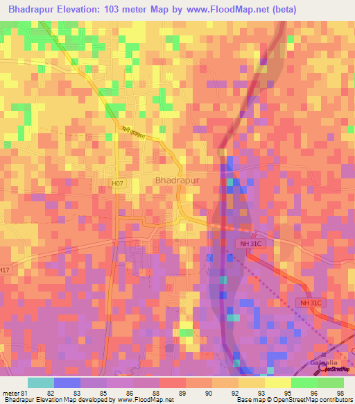 Elevation of Bhadrapur,Nepal Elevation Map, Topography, Contour