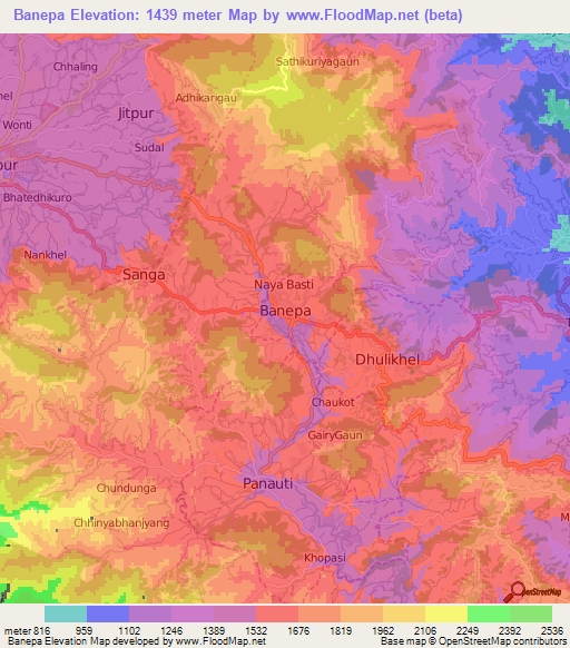 Elevation of Banepa,Nepal Elevation Map, Topography, Contour