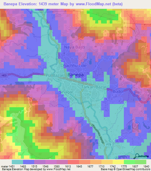 Elevation of Banepa,Nepal Elevation Map, Topography, Contour