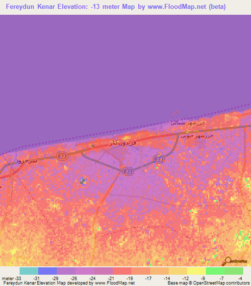 Elevation of Fereydun Kenar,Iran Elevation Map, Topography, Contour