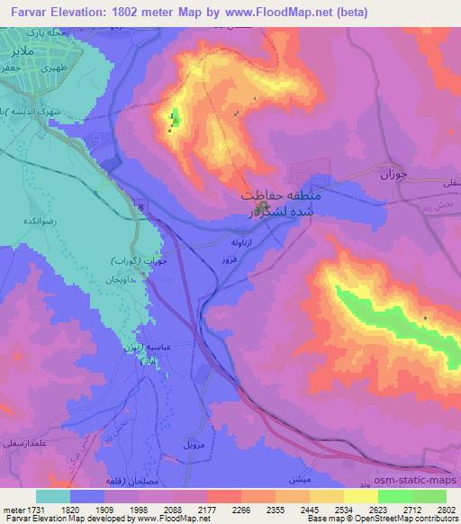 Elevation of Farvar,Iran Elevation Map, Topography, Contour