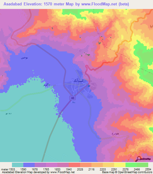 Elevation of Asadabad,Iran Elevation Map, Topography, Contour
