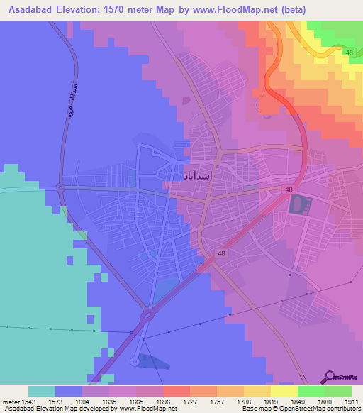 Elevation of Asadabad,Iran Elevation Map, Topography, Contour
