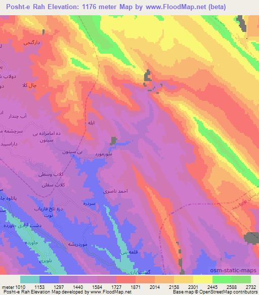 Elevation of Posht-e Rah,Iran Elevation Map, Topography, Contour